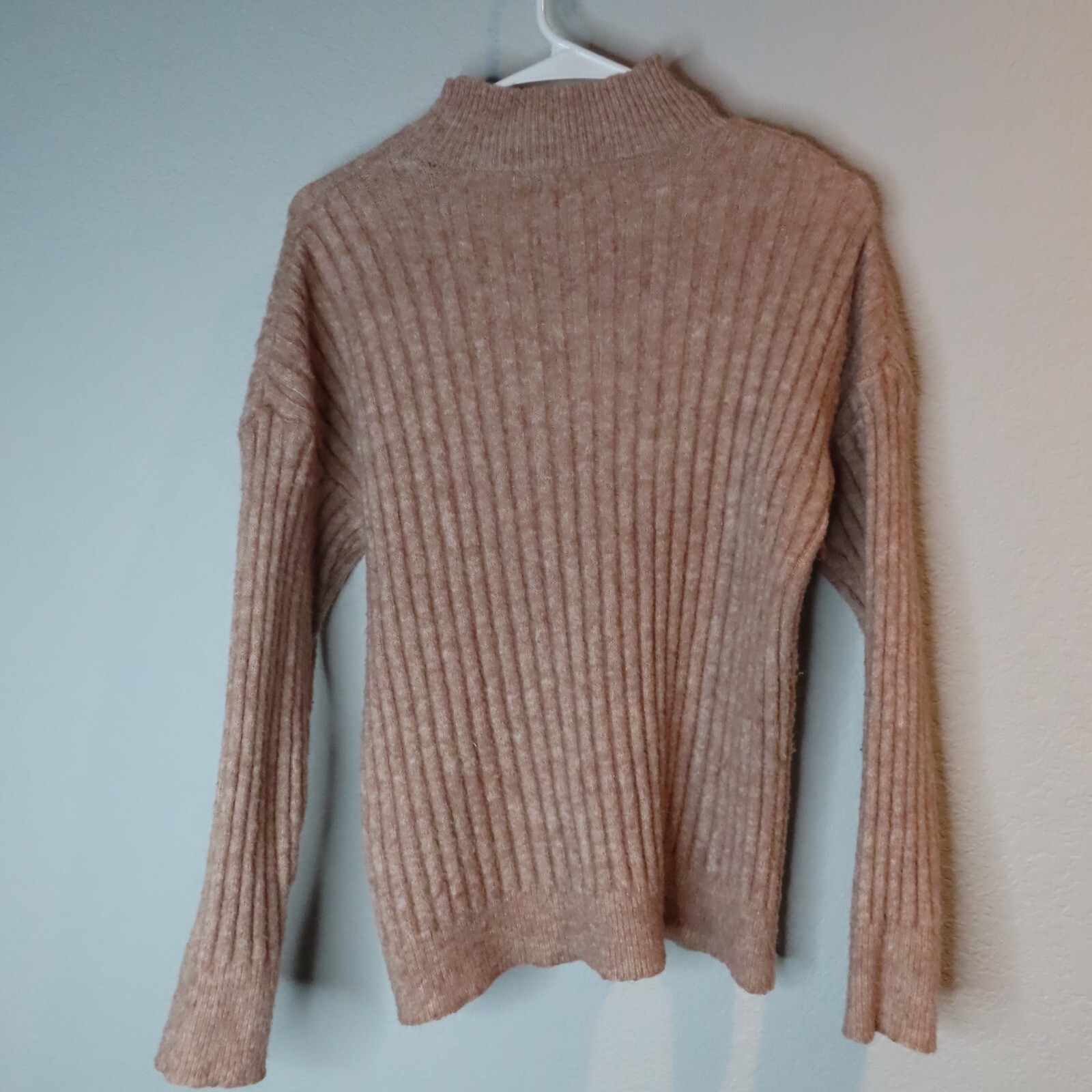 PRIMARK Sweater Womens Medium 6/8 Pink Taupe Beige Mock Neck Ribbed ...