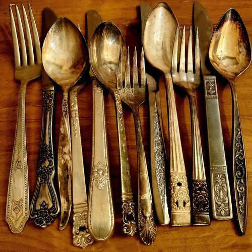 VTG 4 Sets HEAVY Mismatched Silverware Flatware Silverplate Eclectic BOHO 12 Pc | eBay
