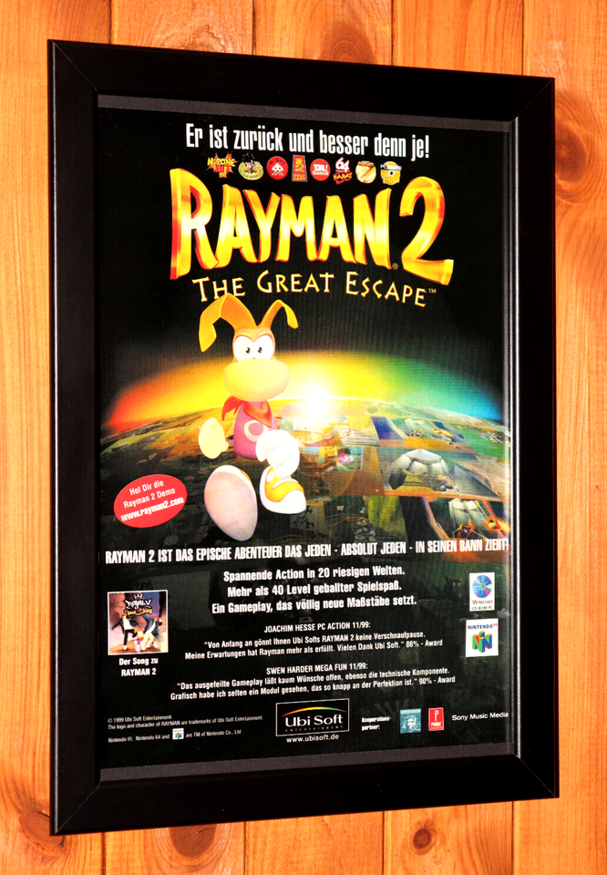 1999 Rayman 2 The Great Escape N64 Mini Werbeblatt Gerahmt Poster / Ad ...