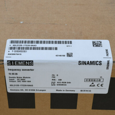 6SL3120-1TE26-0AA3 NEW SIEMENS SINAMICS 6SL3120-1TE26-0AA3 Single Motor ...
