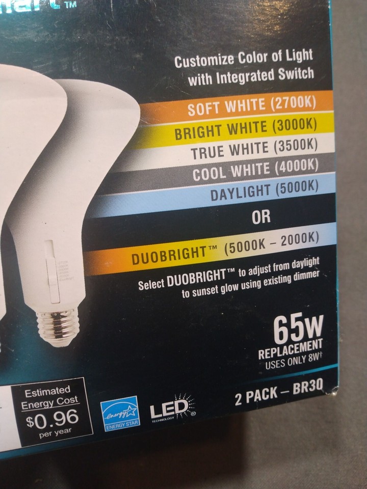 EcoSmart 65-Watt Equivalent BR30 color select LED Light Bulb (2-Pack ...