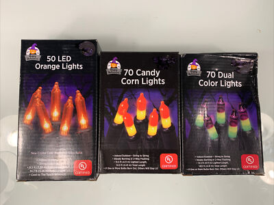 3-Halloween Light Strings CANDY CORN Lights 70 Steady 2-Way Flash ...