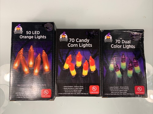 3-Halloween Light Strings CANDY CORN Lights 70 Steady 2-Way Flash ...