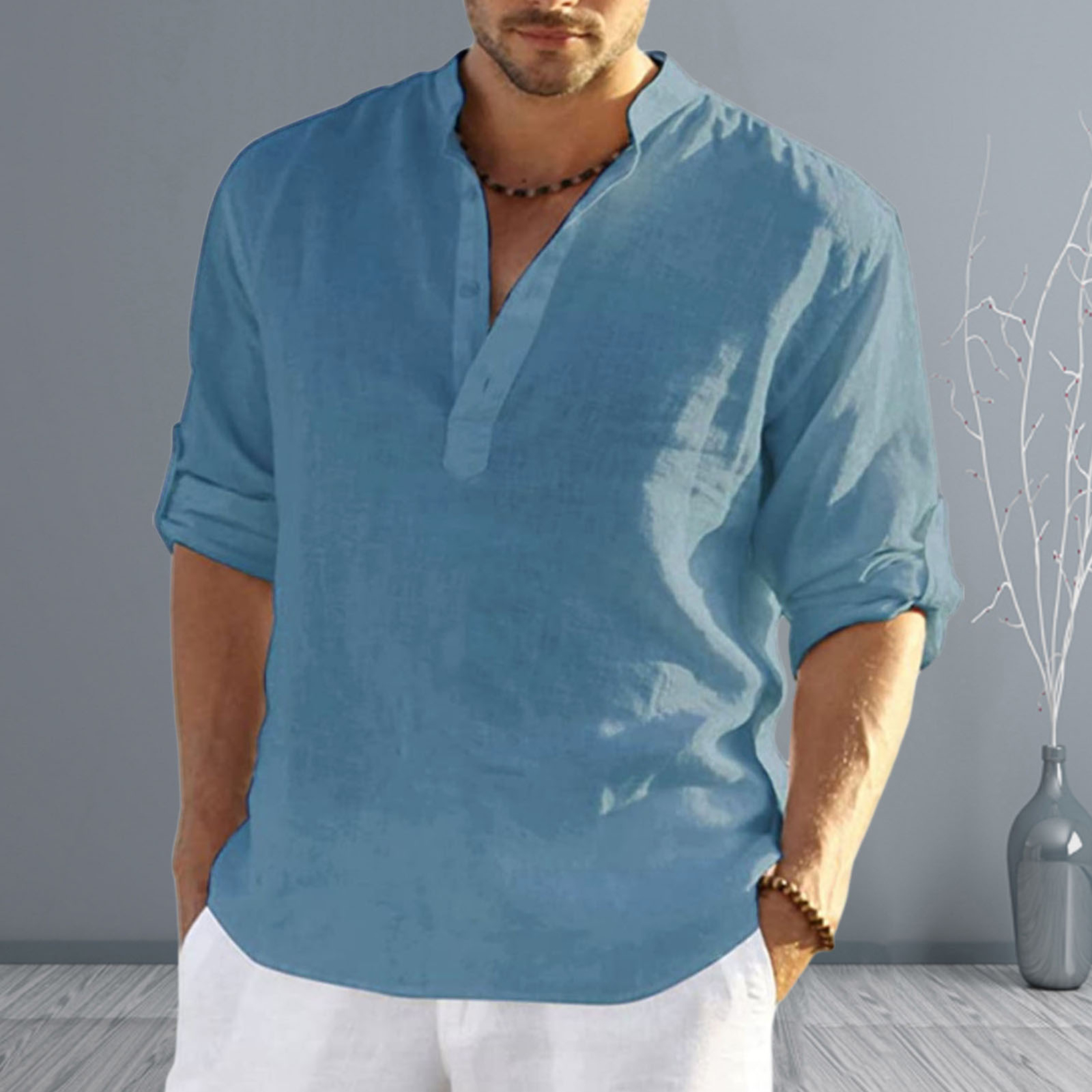 Fall Spring Shirt Pullover Match Pants Buttons Plus Size Men Top Soft ...