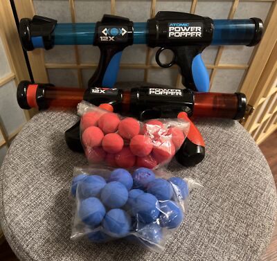Atomic Power Poppers Pair 2 Guns & 39 Foam Balls Red Blue Good Hog Wild ...
