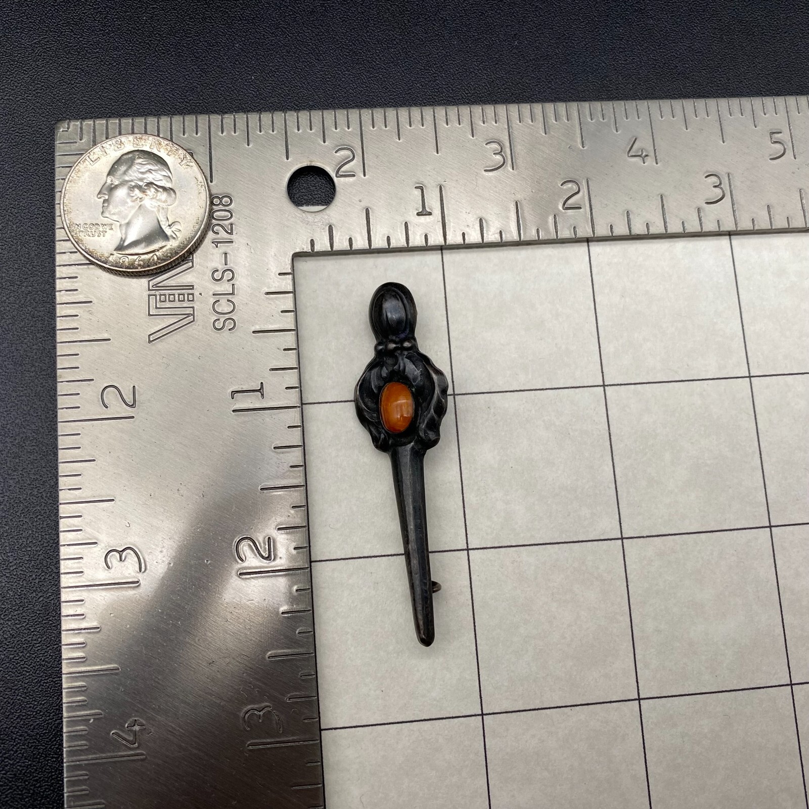 Vintage Norway Amber Continental Silver 830S Pin Broo… - Gem