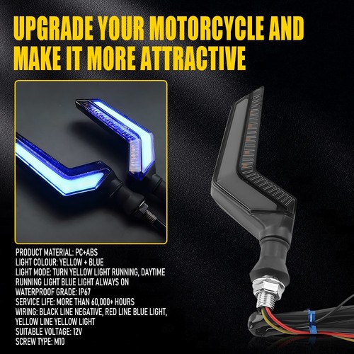 2X Amber/Blue Motorcycle LED Flowing Turn Signal Light Indicator ...
