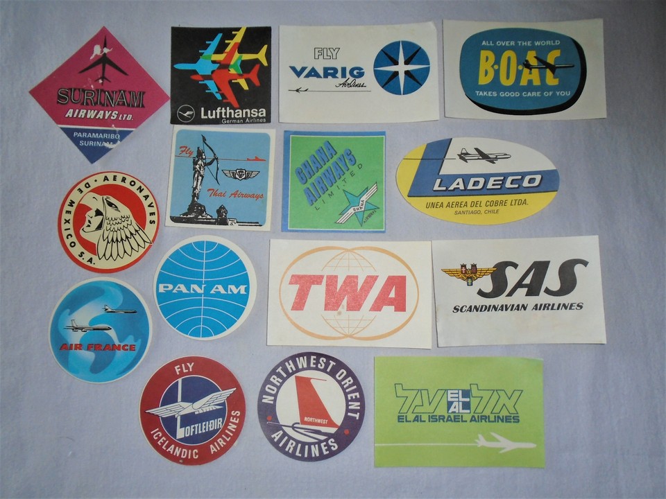 Original Airline Luggage Tags Stickers Labels Lot of 51 Vintage 1950s ...