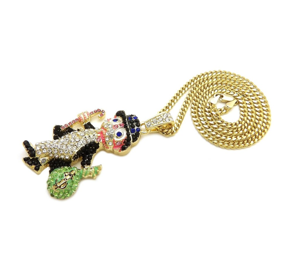 Gold PT MONOPOLYMAN Pendant & 18" ~ 24" Cuban Rope Box Chain Hip Hop ...