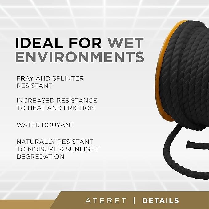 ATERET Twisted 3-Strand Black Polypropylene Rope Monofilament ALL SIZES ...