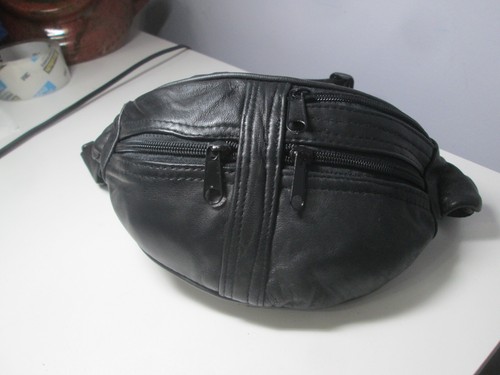 NEW Heys International Black Leather Waist Bag Fanny Pack | eBay