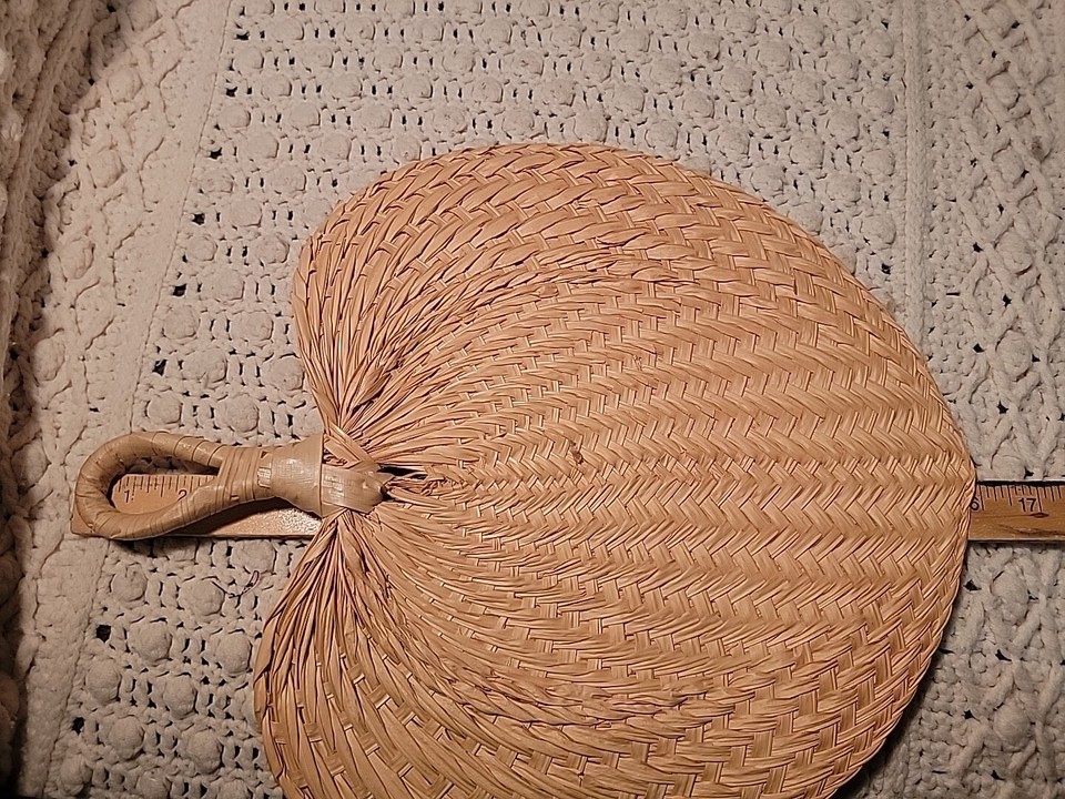 Vintage Hand Stitched Palm Fibers Hand Fan From Philippines | eBay