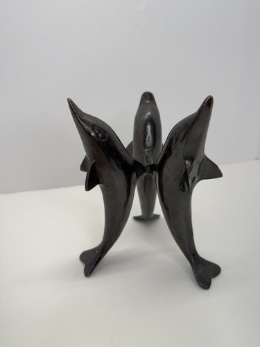 Vintage Dolphin Trio Metal Sculpture Swimming Base for Bowl Candle Orb ...