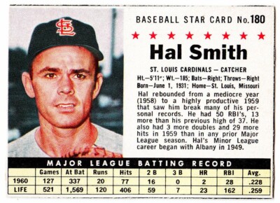 1961 POST #180 HAL SMITH St. Louis Cardinals Baseball Card | eBay