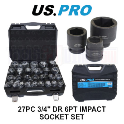 US PRO Tools 3/4" DR 17mm - 60mm Impact Socket Set HGV Long Reach ...