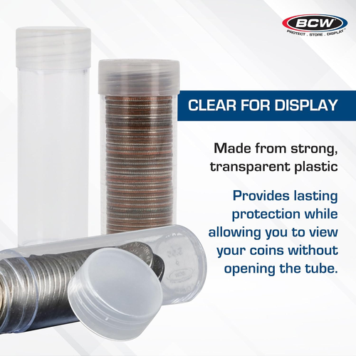 BCW Quarter Coin Storage Tubes - 100 Ct | Archival Quality Plastic Coin ...