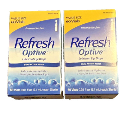 Refresh Optive Lubricant Eye Drops Dual-action Relief 60 Vials 2 Box ...
