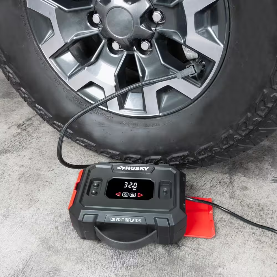 Husky 120-Volt Inflator Digital Gauge for Sports Equipment Car Tire Air ...