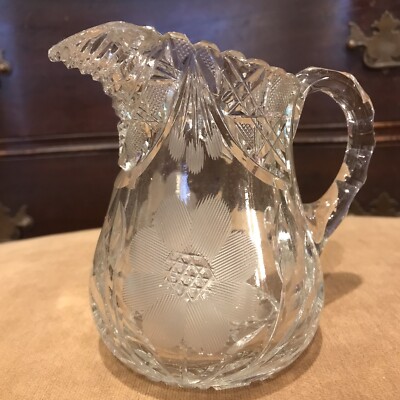 Vintage American Brilliant Cut Crystal Heavy Glass Pitcher Flower ...