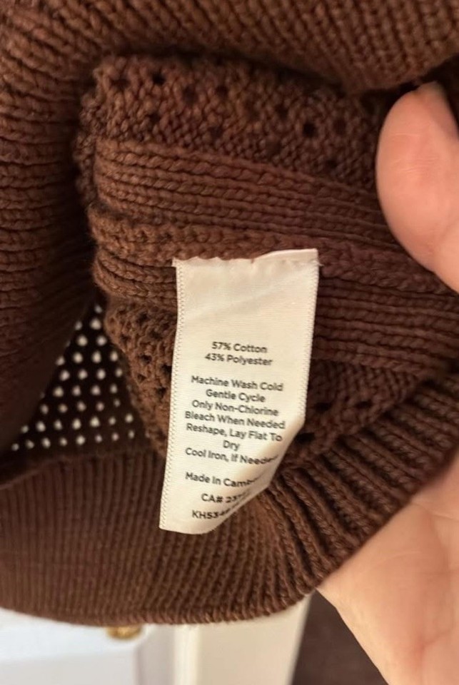 NWT Talbots Brown Mesh Knit Sweater Top Gold Buttons SZ M | eBay