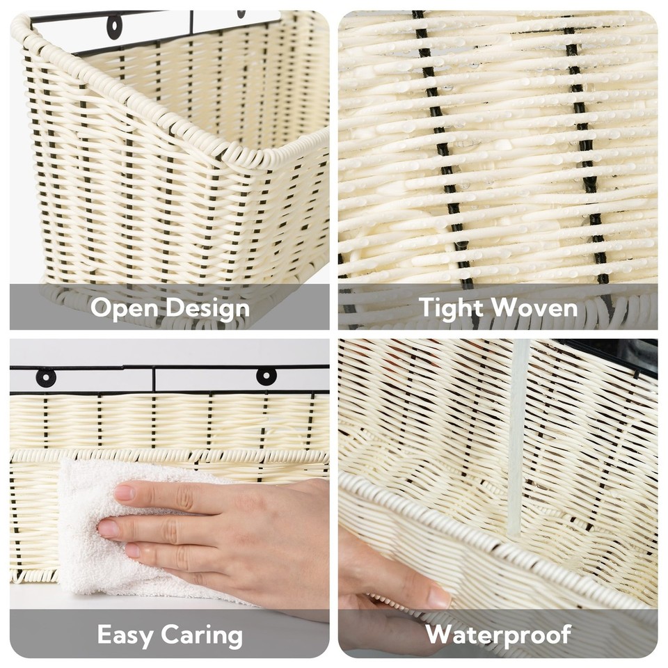 Wicker Hanging Basket, 2 Pack Storage Baskets for Organizing, Adhesive ...