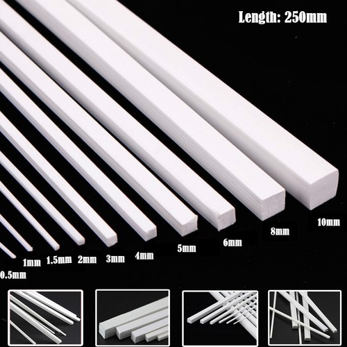 250mm White ABS Styrene Plastic Strip Tube Bar Rods Square Rod 0.5mm ...