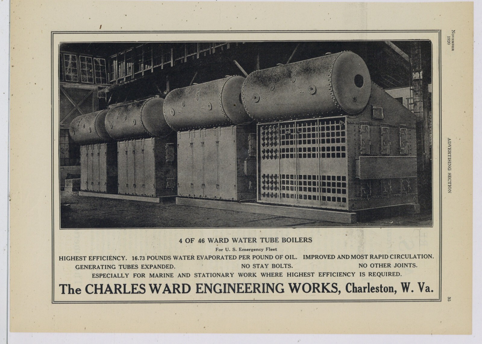 1920 Charles Ward Engineering Works Ad: US Fleet Boilers, Charleston ...