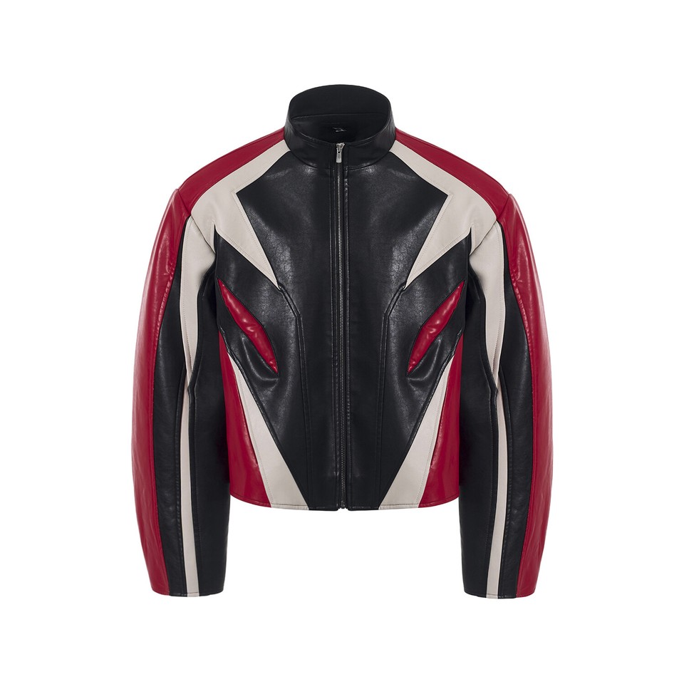 Men Short Standing Collar Leather Jacket Spring Splicing Motorcycle ...