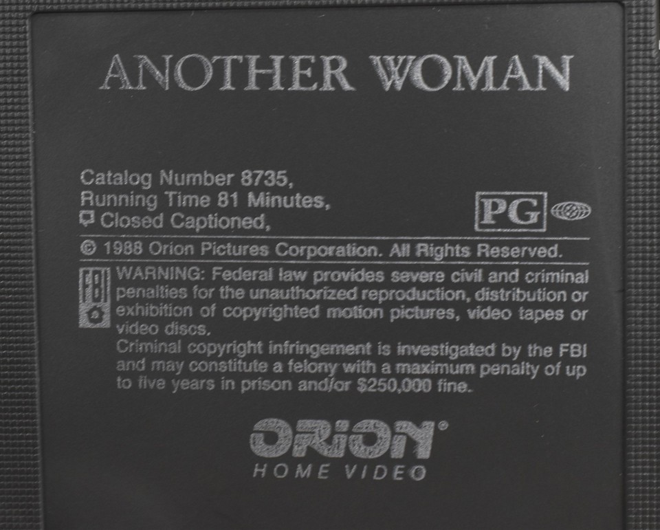 Another Woman 1988 Betamax Gene Hackman Gena Rowlands Mia Farrow Ian ...