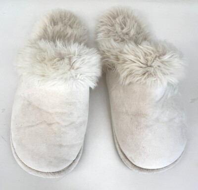 RESTORATION HARDWARE ARTIC FOX CREAM SLIPPERS, FAUX FUR AND VELVET ...