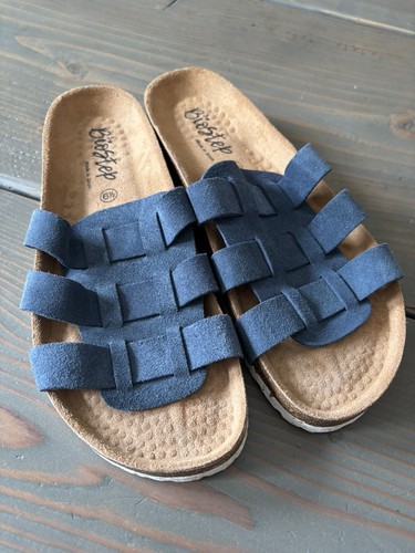 BioStep Women's Leather Suede Slide Sandals S 6.5 Blue Open Toe Slip On ...