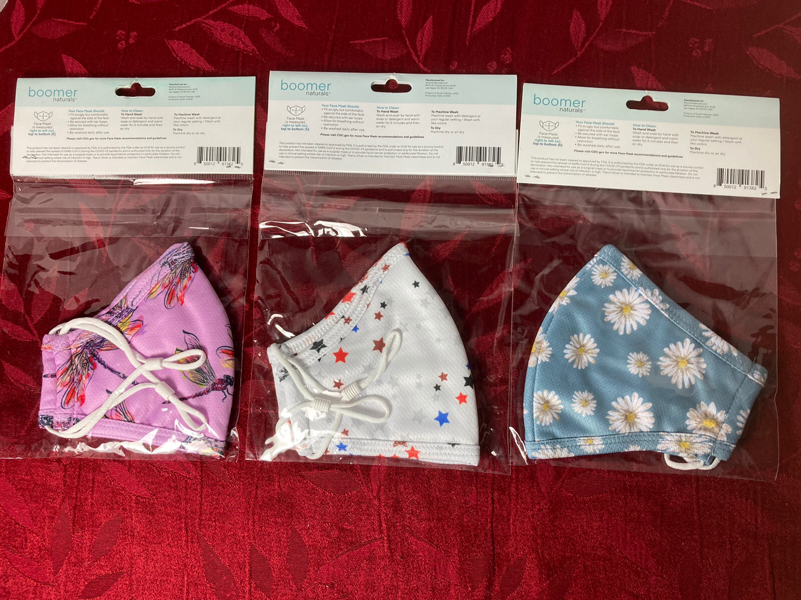 Boomer Naturals Nano Silver Technology (3) Prints Reusable Face Mask ...