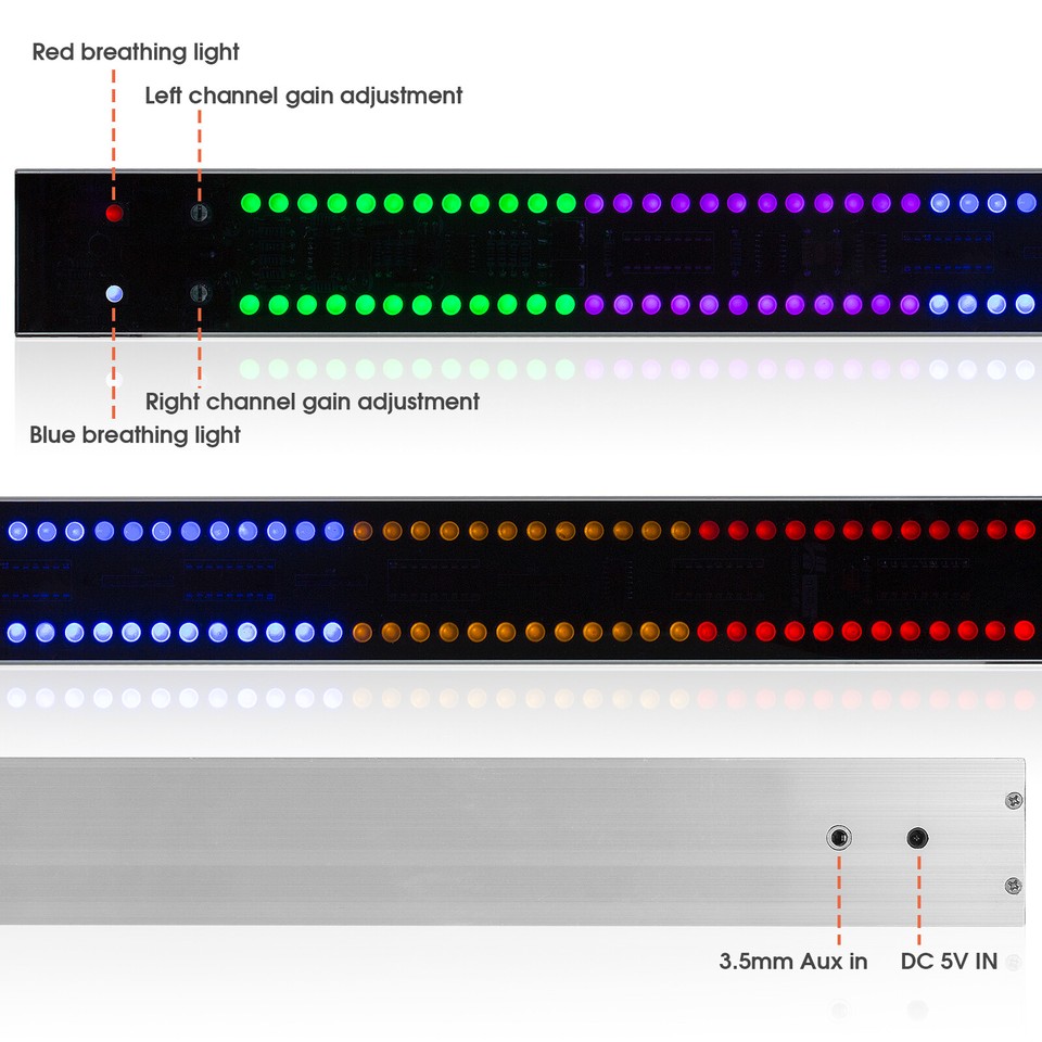 120 LED Full Color Stereo Music Spectrum Display MIC Sound Level Audio ...