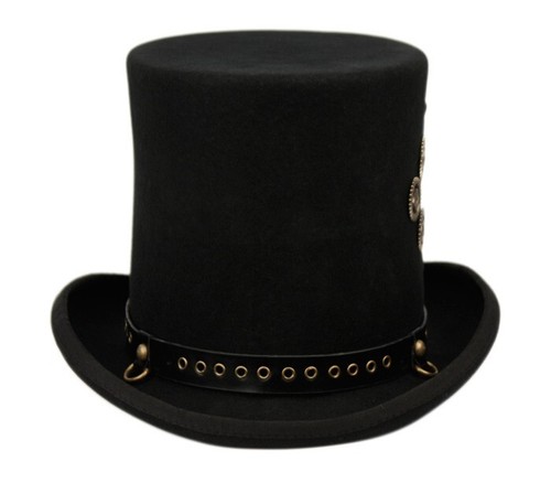 Epoch Steampunk Wool Felt High Crown Top Hat w/Perforated Leather Band ...