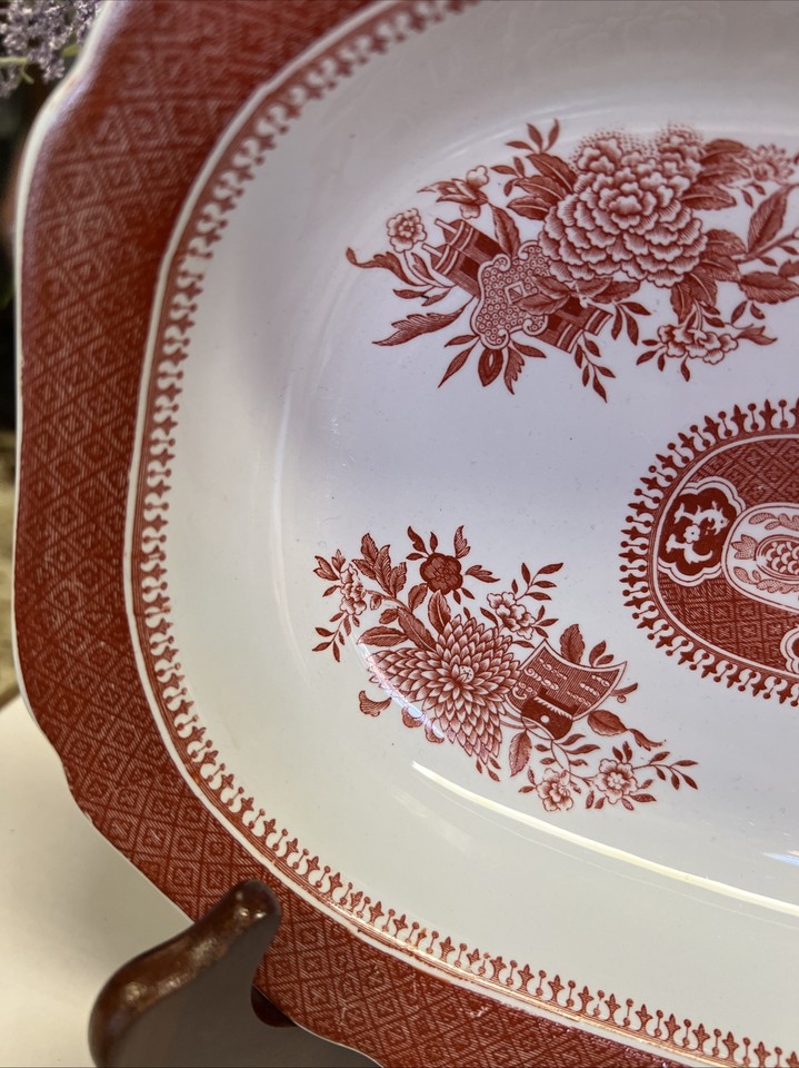 SPODE RARE “FITZHUGH RED” 9.75" RECTANGLE SERVING SALAD BOWL FINE STONE ...