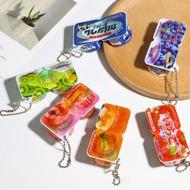 Fruit Yogurt Keychain Miniature Food Toy Pendant Ornaments Bag Charm ...