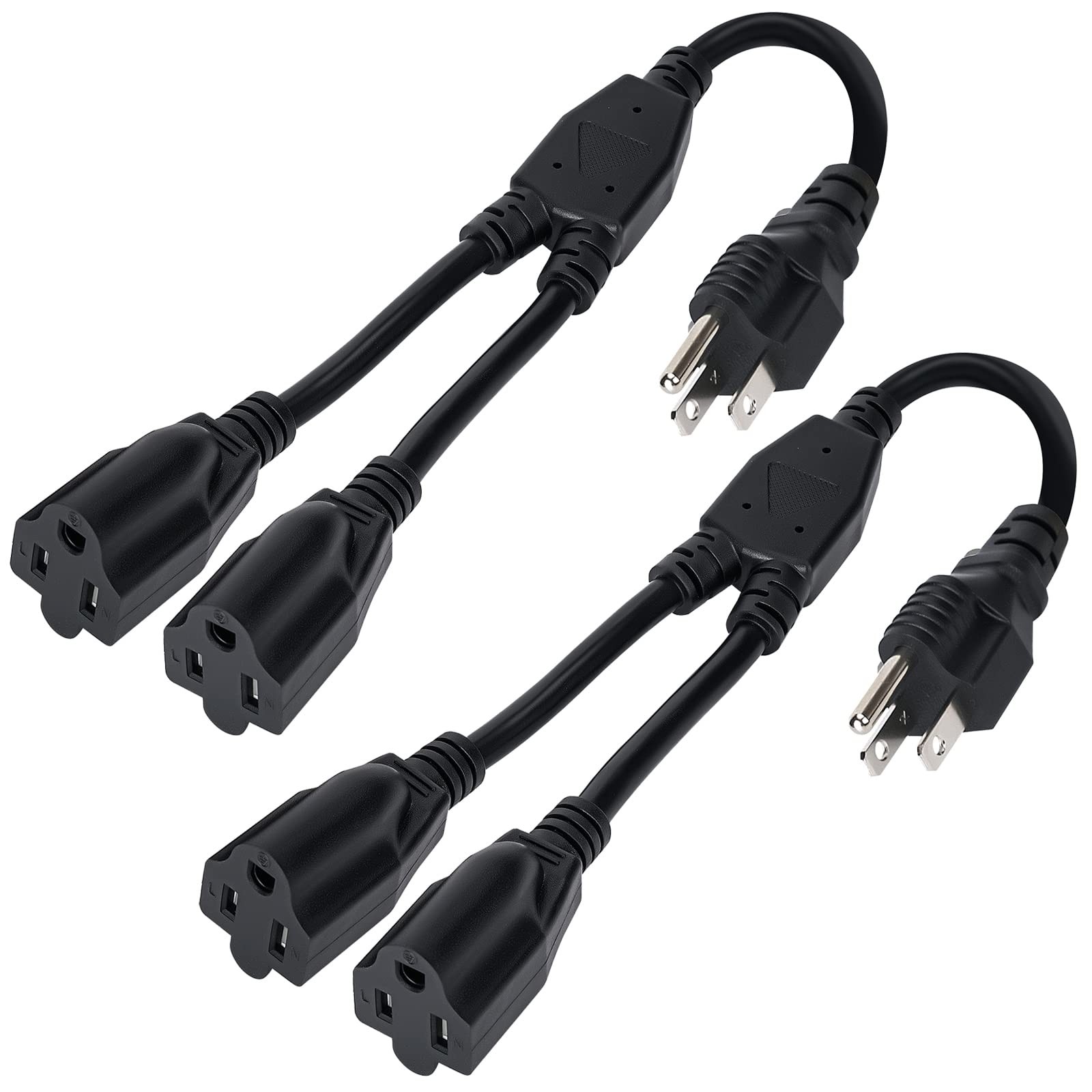3-Prong Y Splitter Power Extension Cord 1 FT/2 Pack, Straight Plug 1 to ...