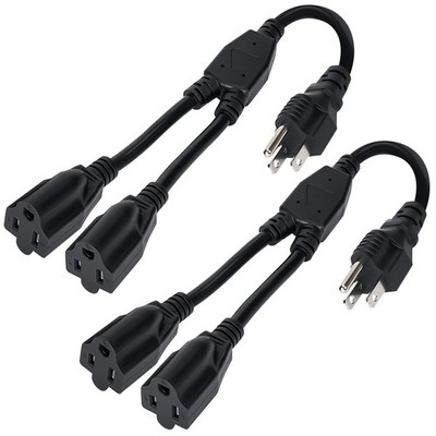 3-Prong Y Splitter Power Extension Cord 1 FT/2 Pack, Straight Plug 1 to ...