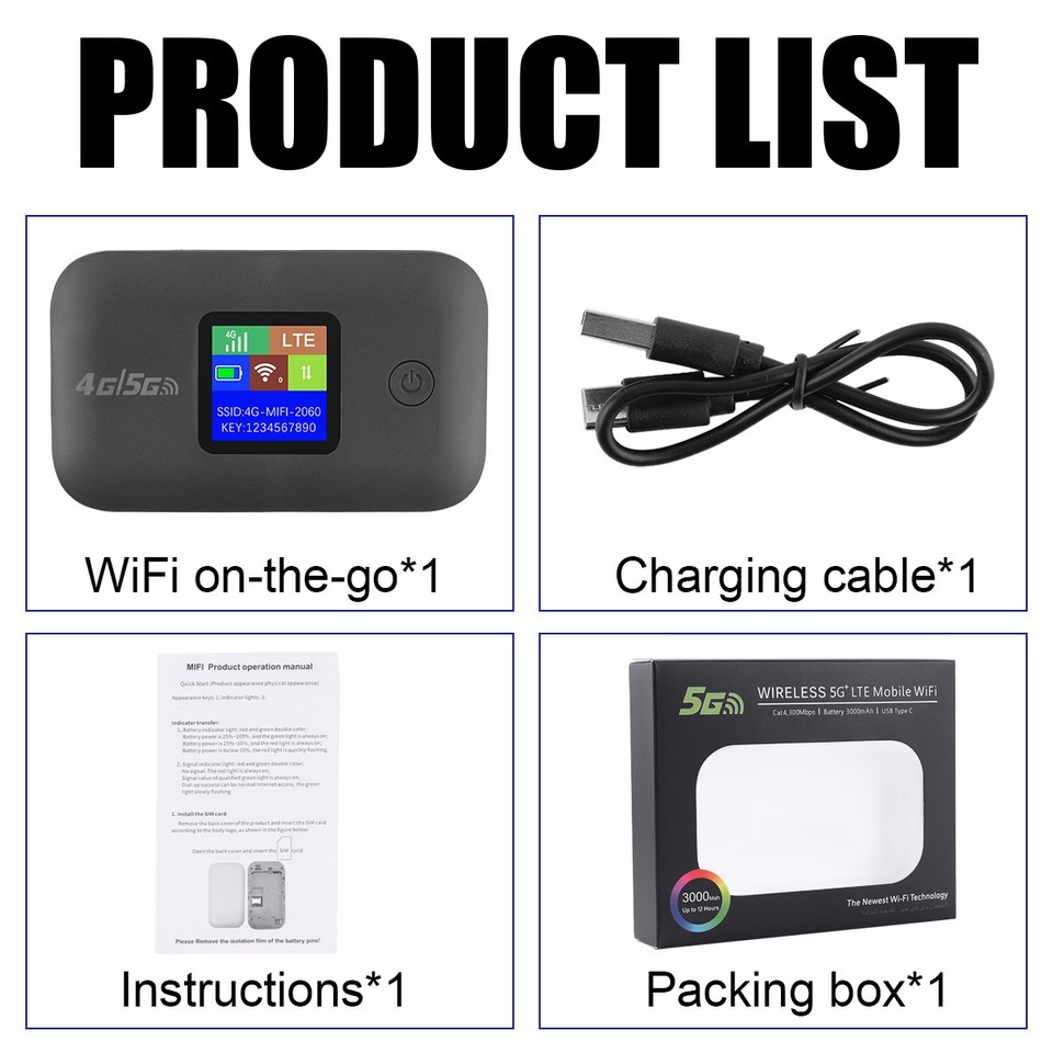 Unlocked 5G LTE Wireless WiFi Router Mobile Broadband MIFI LCD Hotspot ...