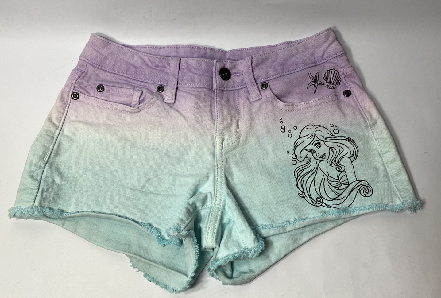 Disney The Little Mermaid Size 1 Juniors Ariel Dip Dye Cut-Off Raw Hem ...