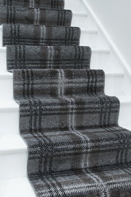 Grey Tartan Carpet Runner Mat Long Plaid Rug for Stair Hall Hallway ...