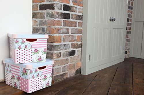 Curver Stockholm Patchwork Pink Deco Storage Box 22 Litres Plastic ...
