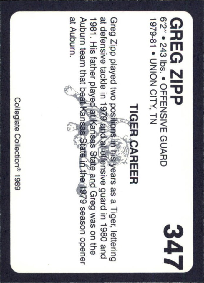 1989 Auburn Coke 580 #347 Greg Zipp | eBay