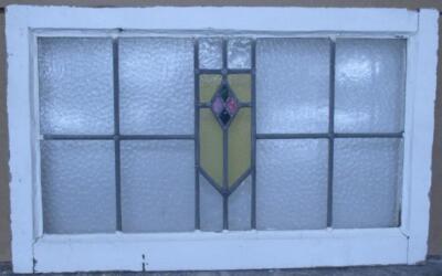 OLD ENGLISH LEADED STAINED GLASS WINDOW TRANSOM SIPLE GEOMETRIC 29" x ...