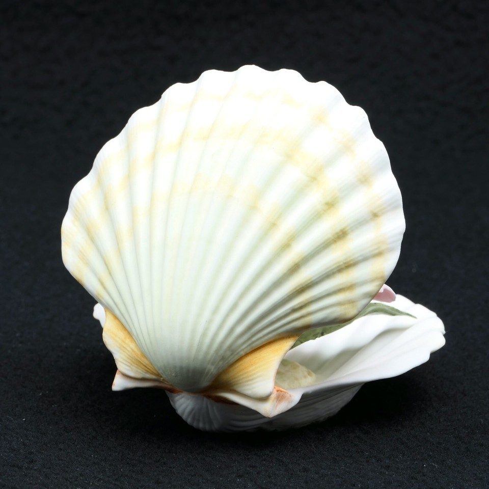 Boehm "MARSH MALLOW" Scallop Clam Shell w/ Flowers Porcelain Figurine ...