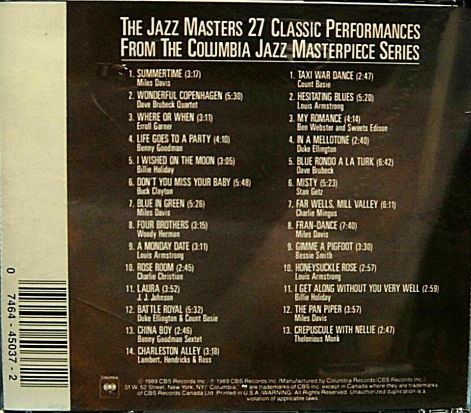 The Jazz Masters - 2 Disc Set - 27 Classic Performances (CD, 1989, CBS ...