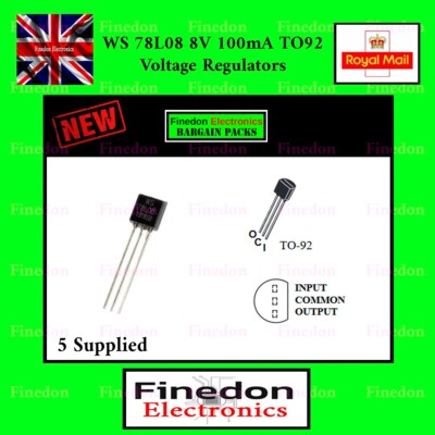 5x 78L08 LM78L08 8 volt 100mA Linear voltage regulator TO92 UK Seller ...