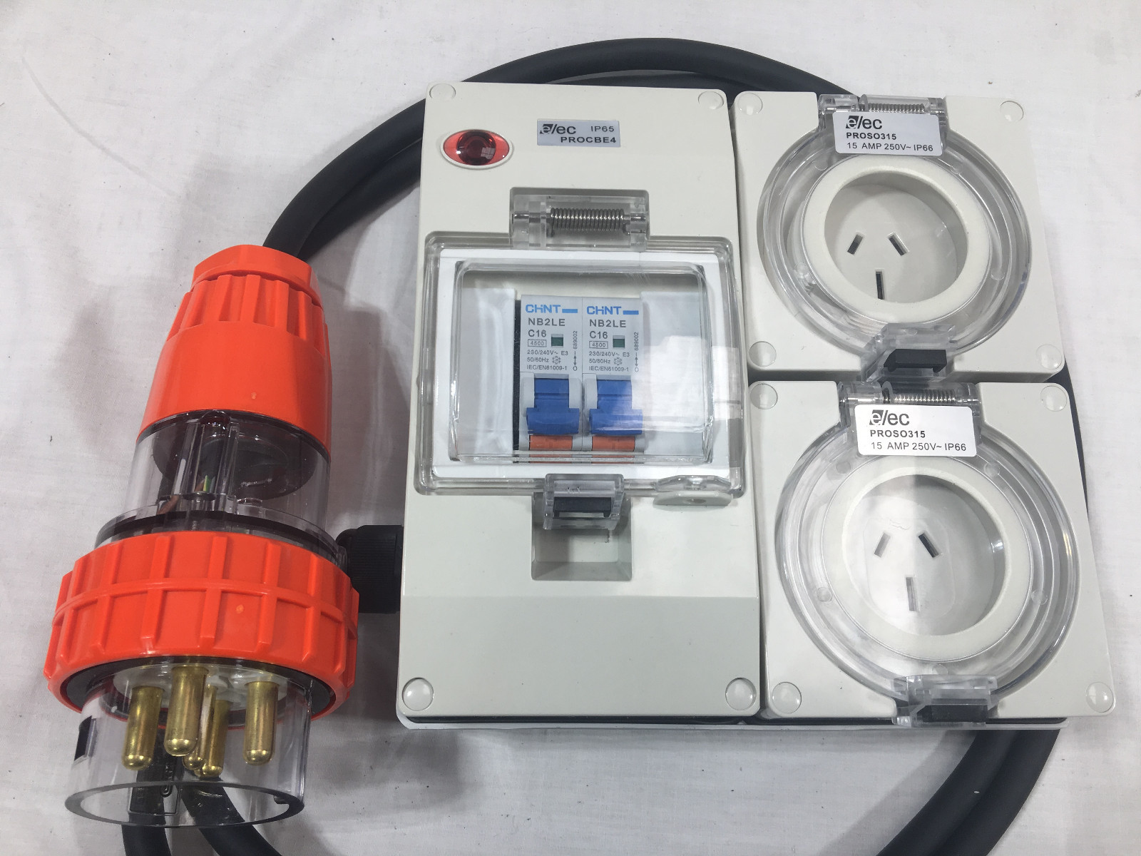 Portable Power board 32 Amp 3 phase 5 pin supply to 2 x 240v 15 Amp ...