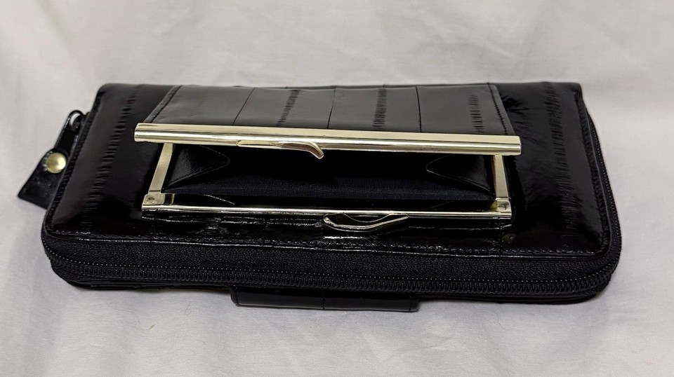 Beatiful Vintage New Lee Sands Black Eel Skin Snap Over Checkbook ...