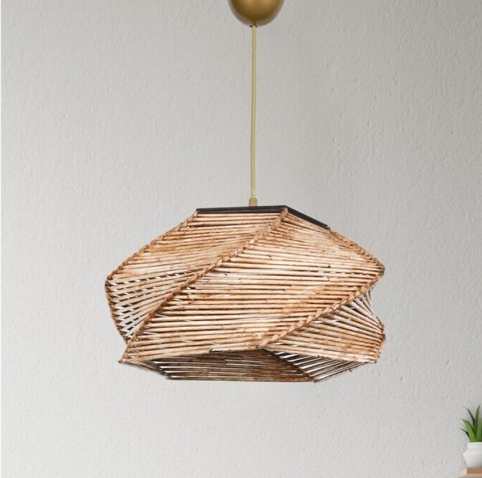 Bamboo Ceiling Light 36X18cm Natural Boho Ethnic Retro Modern Pendant ...
